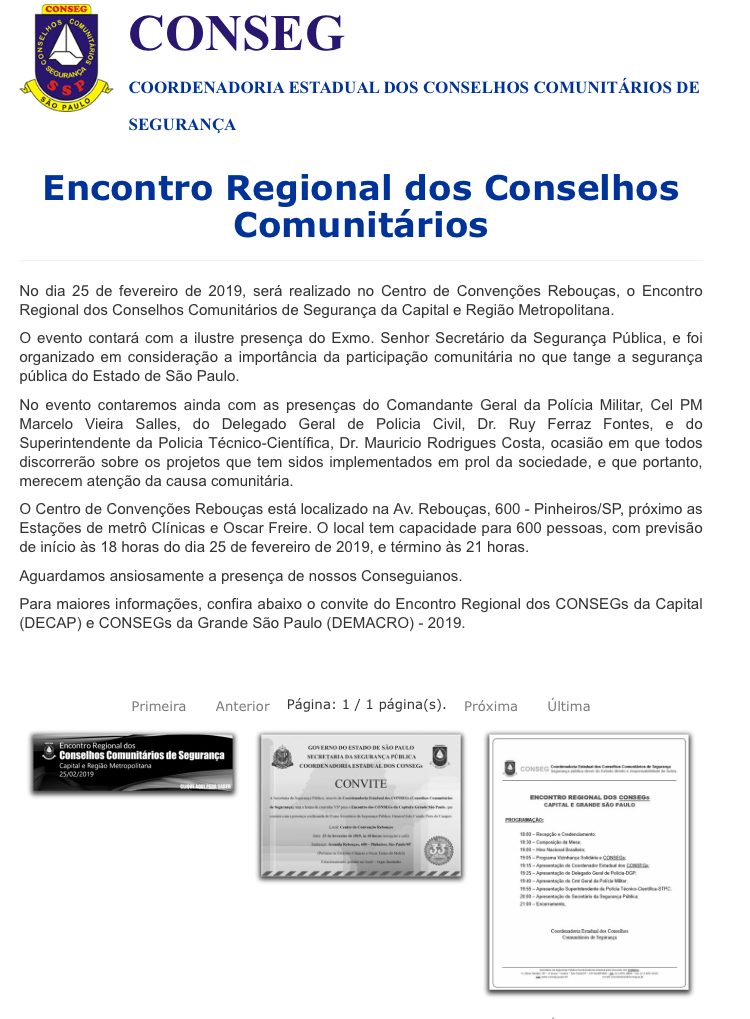 CONSEG COORDENADORIA ESTADUAL DOS CONSELHOS COMUNITÁRIOS DE SEGURANÇA ...