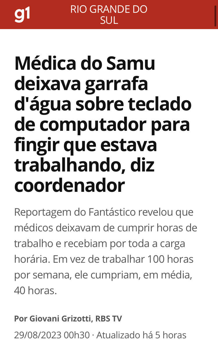 29/08/2023 – Médica do Samu deixava garrafa d’água sobre teclado de ...